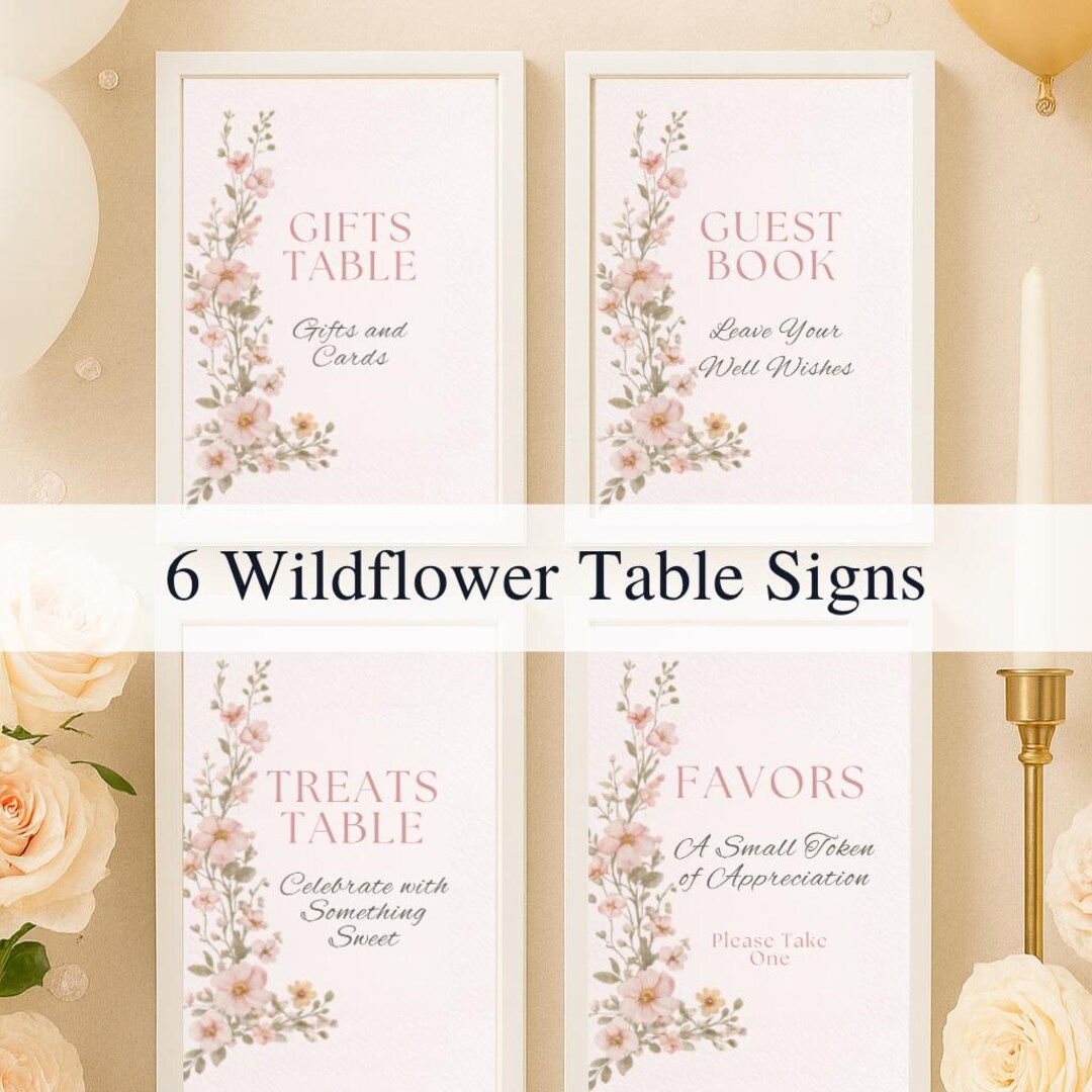 Wildflower Table Signs Template, Editable Boho Party Signs, Floral ...