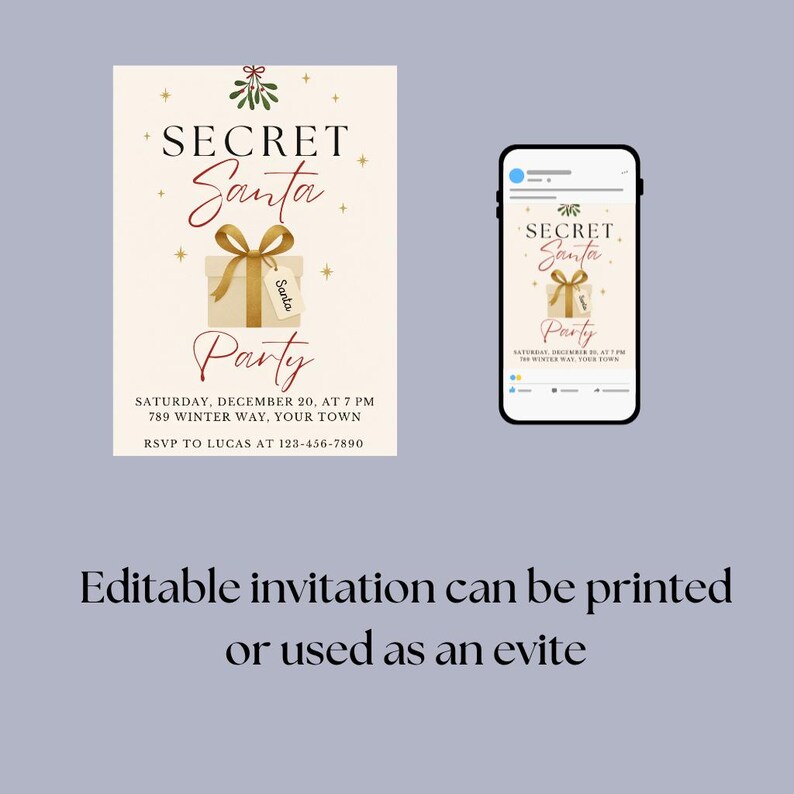 Secret Santa Invitation Template, Christmas Party Gift Exchange Invite ...