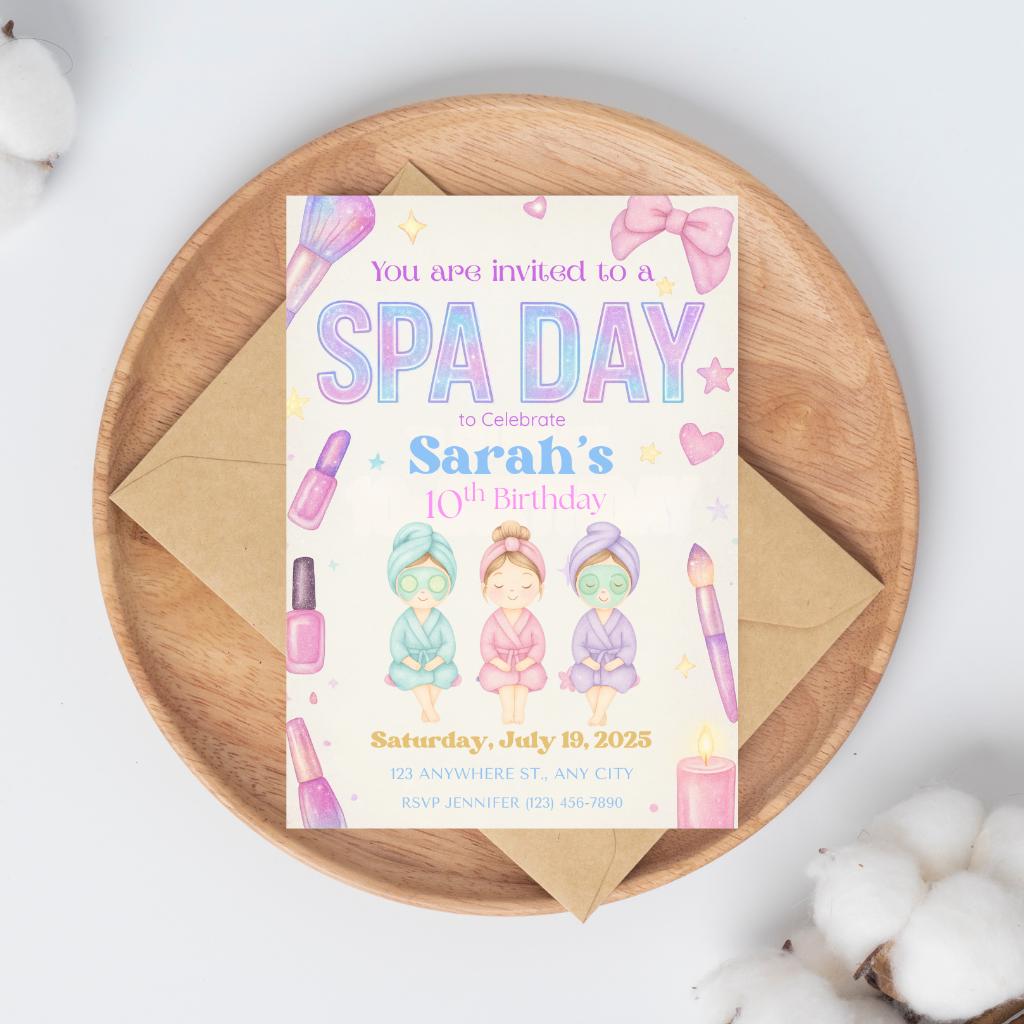 Spa Day Birthday Editable Invitation, Pamper Party Canva Template ...