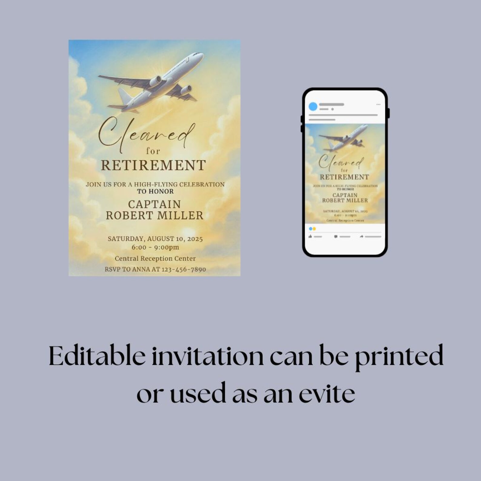 Pilot Retirement Invitation | Editable Canva Template | Aviation ...