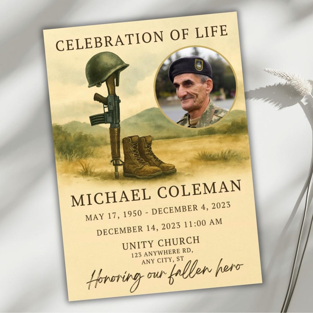 Military Celebration of Life Invitation, Veteran Memorial Canva ...