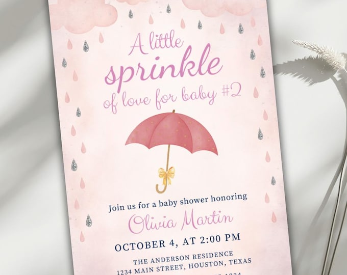 Pink Baby Sprinkle Invitation Card, Girl Baby Shower Template, Raindrop ...