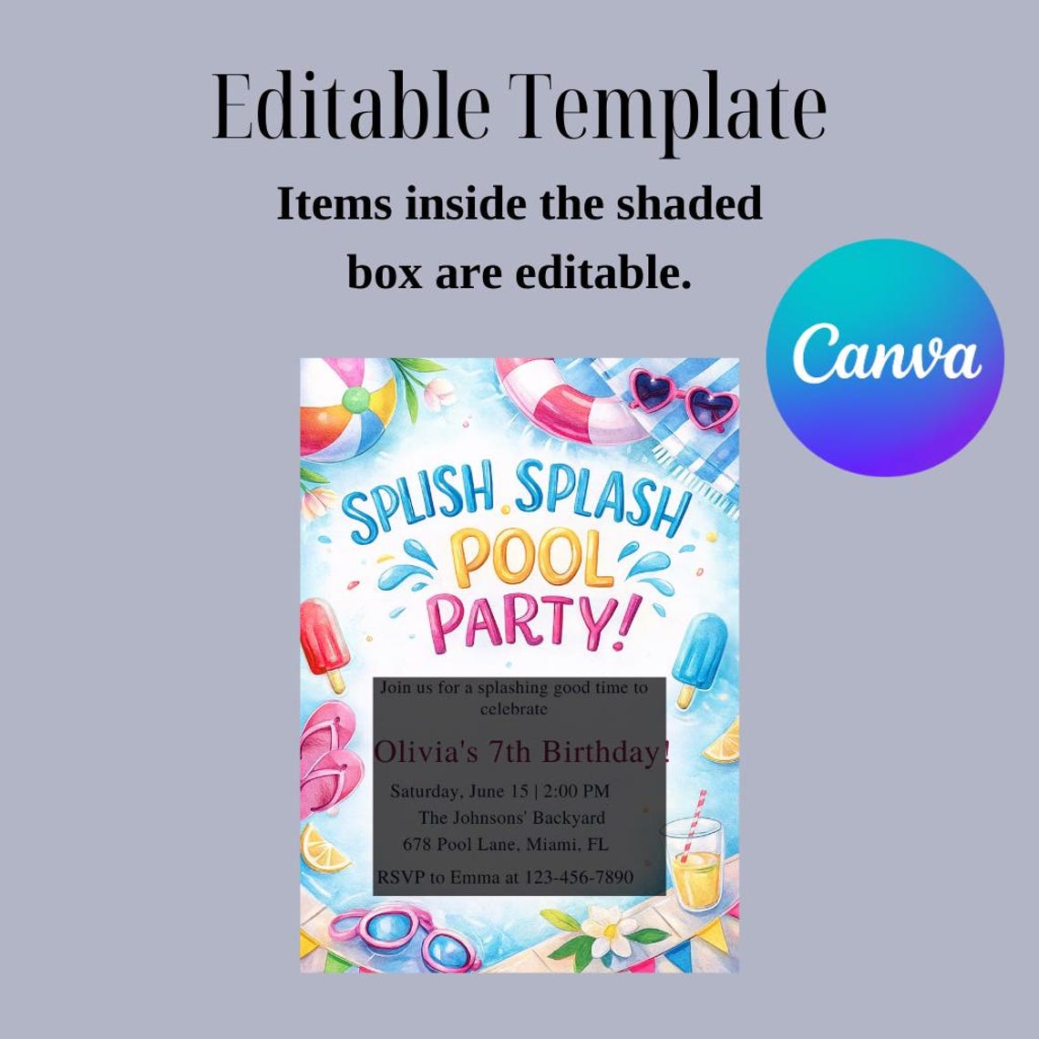 Splish Splash Pool Party Invitation | Kids Birthday Pool Party Template ...