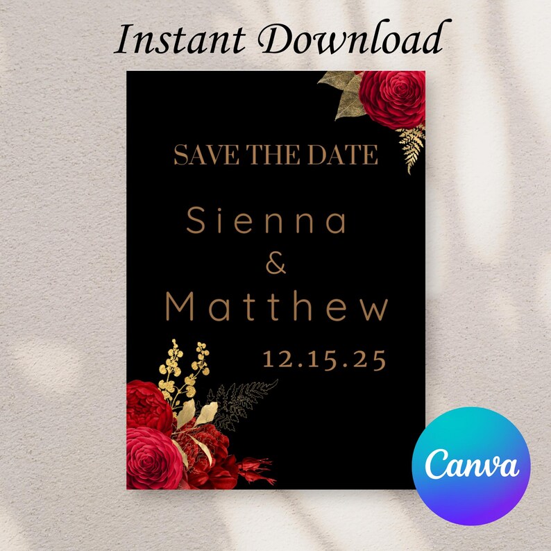 Modern Red Roses Save the Date Digital Invitation Canva Template ...