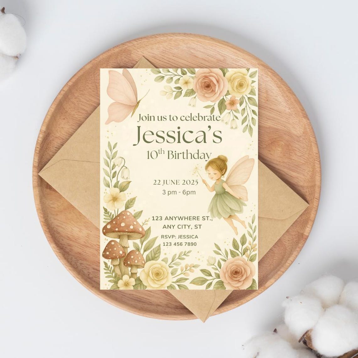 Fairy Garden Birthday Invitation, Editable Canva Template Evite ...
