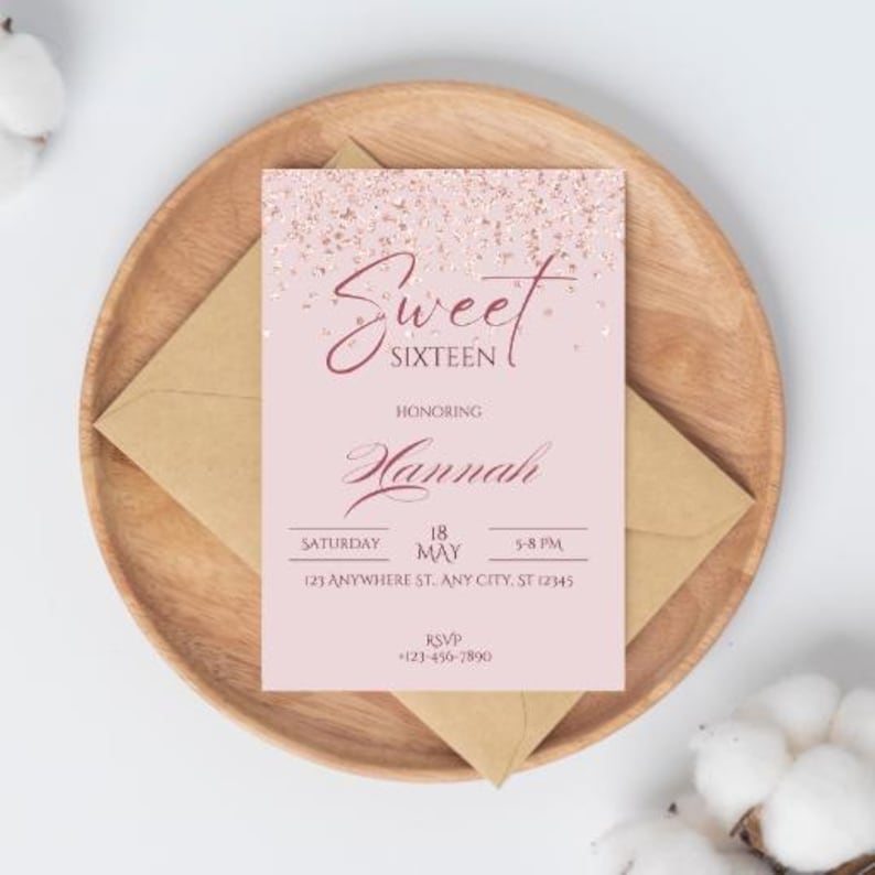 Sweet 16 Invitation, Editable Digital Birthday Invite, Canva Template ...