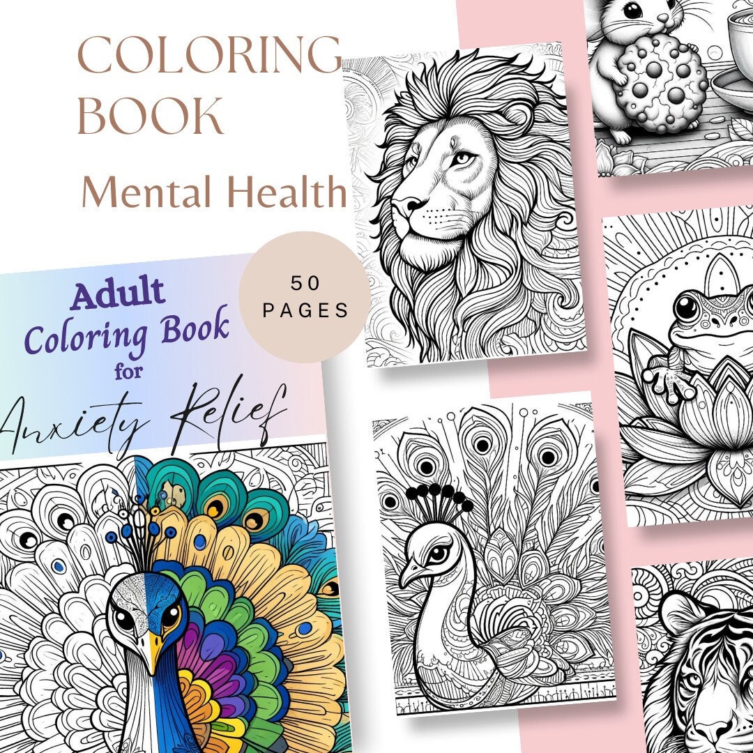 Printable Adult Coloring Page for Mental Health, Animal Adult Coloring ...