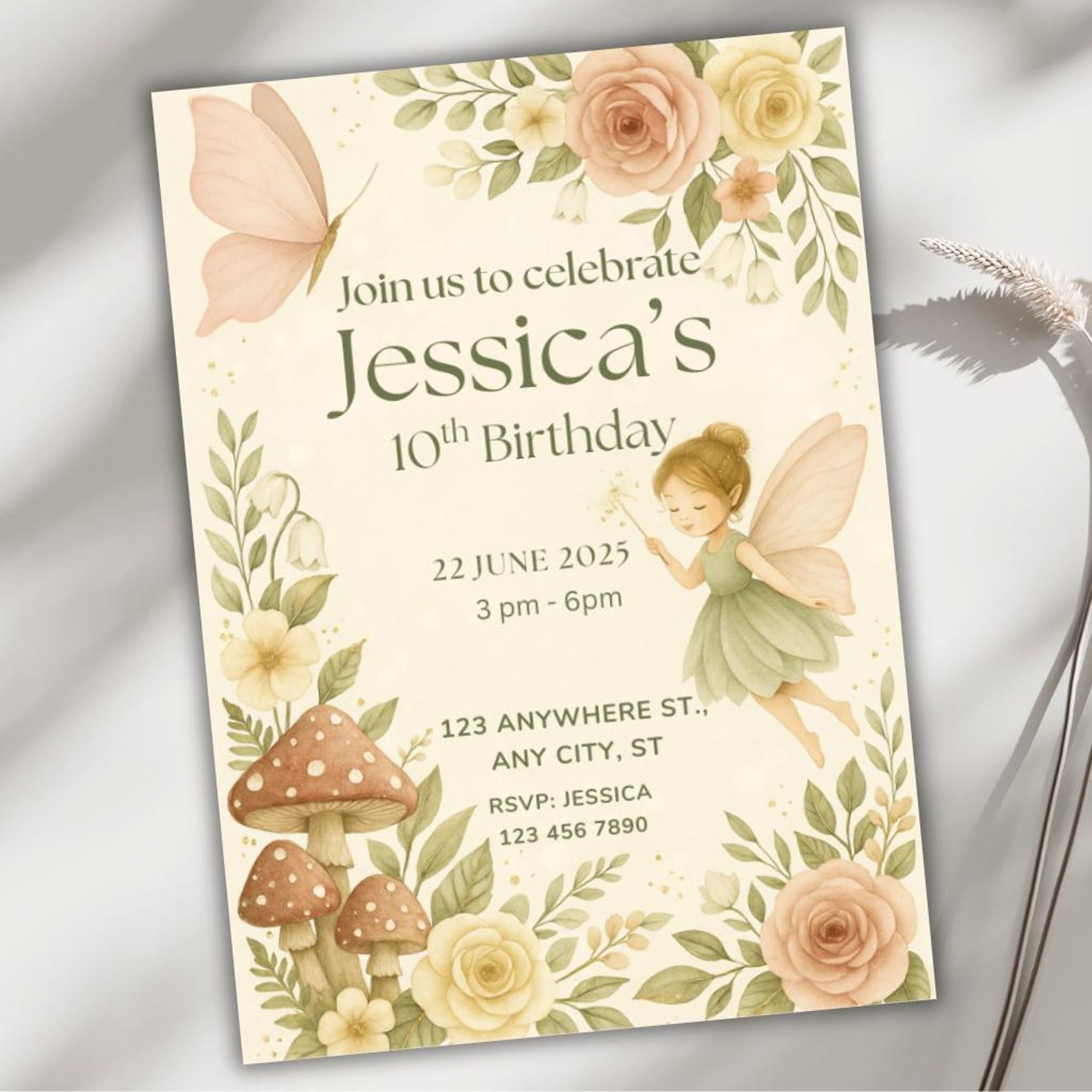 Fairy Garden Birthday Invitation, Editable Canva Template Evite ...