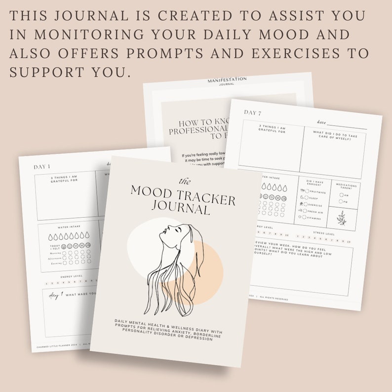 Mood Tracker Printable Journal With Prompts, 4 Week Monthly Journal ...