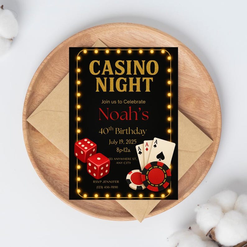 Casino Night Invitation, Editable Canva Template, Retirement Vegas ...