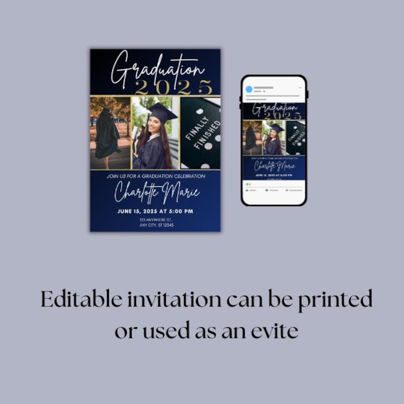 Graduation Digital Invitation, Class of 2025 Editable Canva Template ...