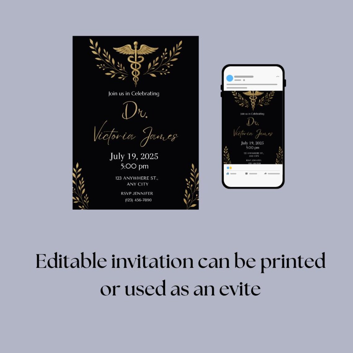 Doctor Graduation Invitation Template, Black and Gold Medical School ...