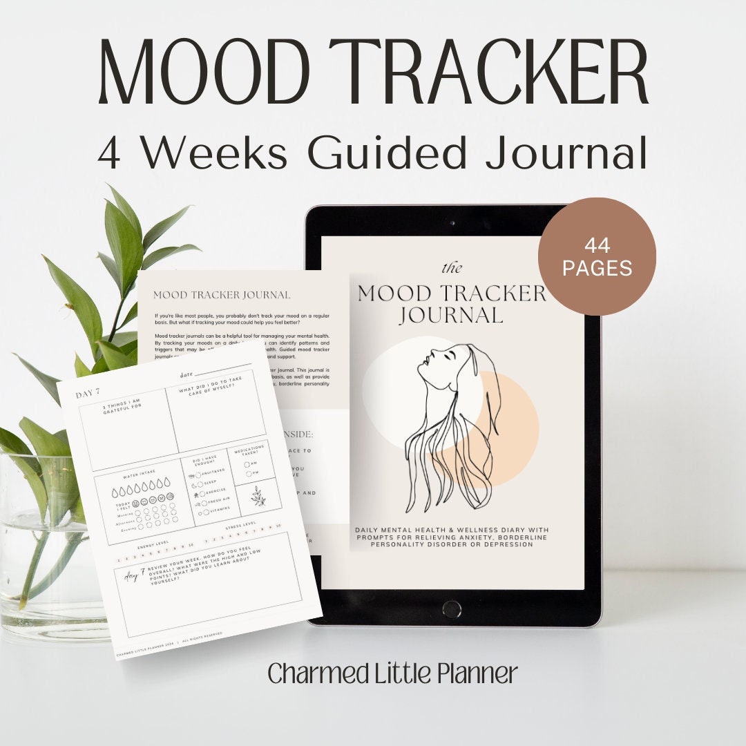 Mood Tracker Printable Journal With Prompts, 4 Week Monthly Journal ...