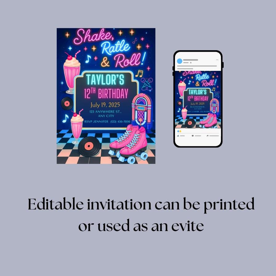 1950s Birthday Invitation, Retro Diner Party Invite Editable Canva ...