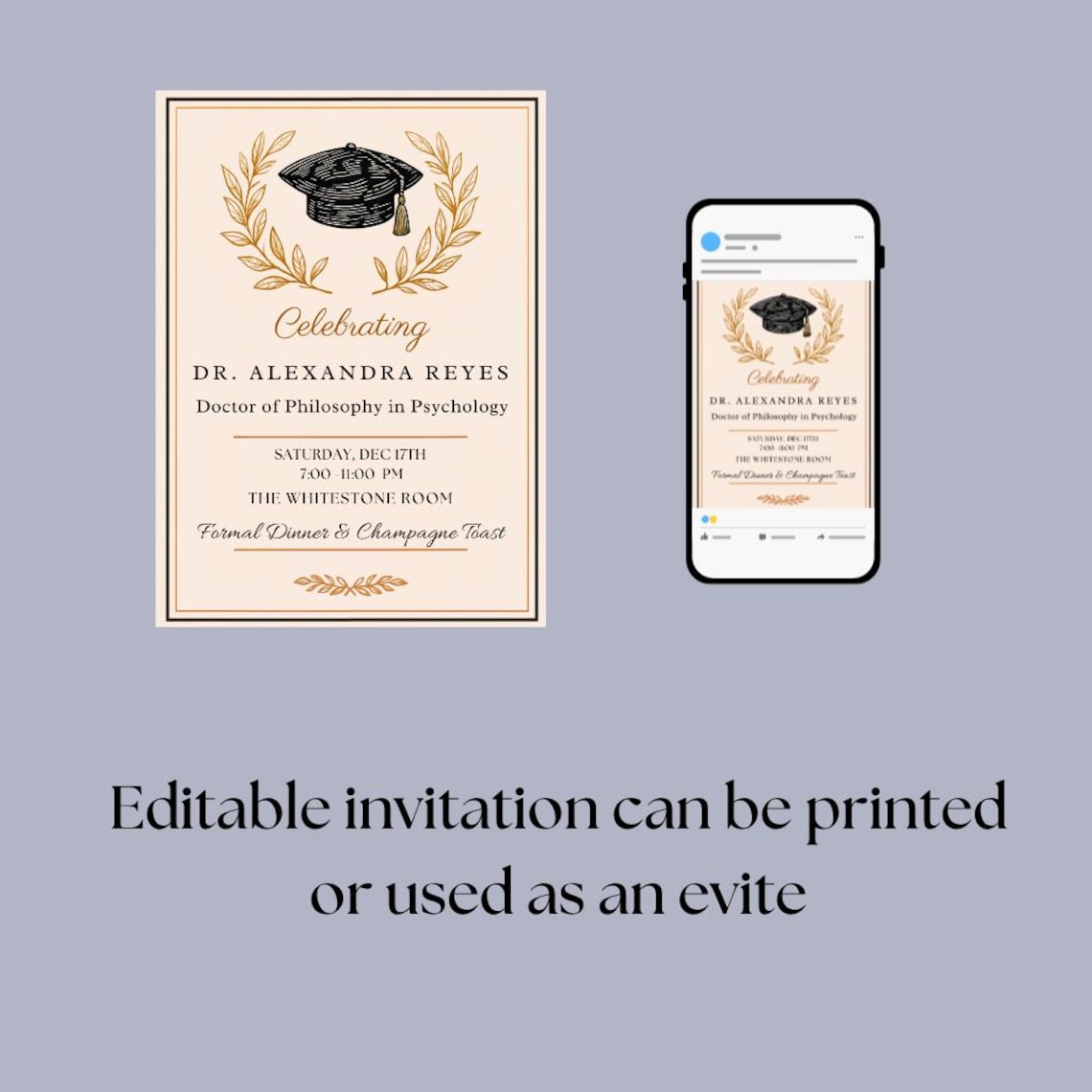 Doctorate Graduation Invitation Template, Celebrating Dr Canva Invite ...