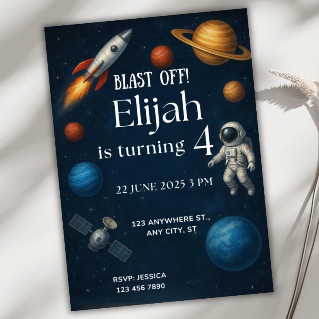 Outer Space Birthday Invitation, Editable Rocket Invite, Galaxy Theme ...