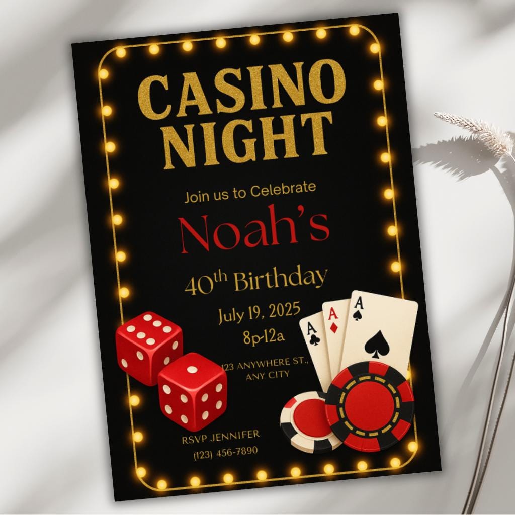 Casino Night Invitation, Editable Canva Template, Retirement Vegas ...