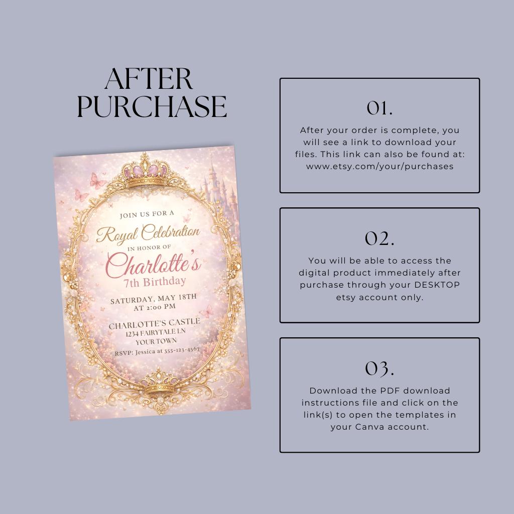 Princess Birthday Invitation | Royal Princess Party Invite for Girls ...