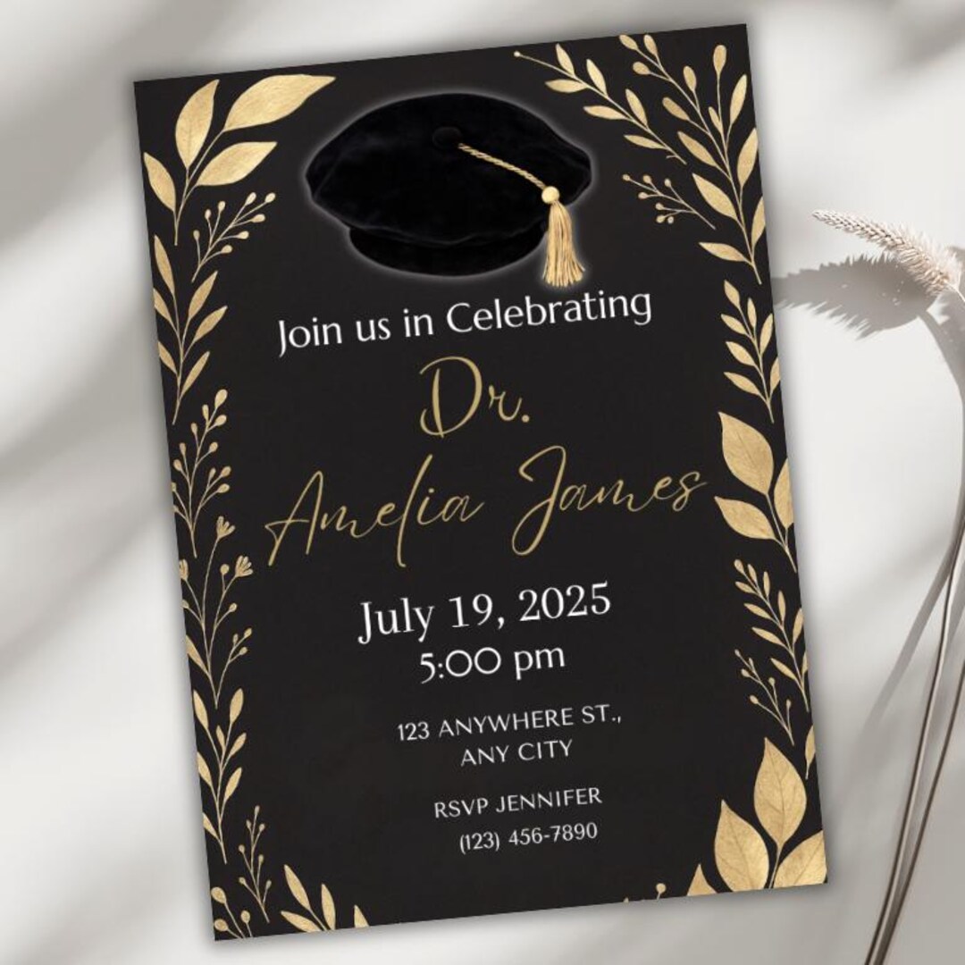 Editable Doctoral Graduation Invitation Canva Template, Phd Graduation ...