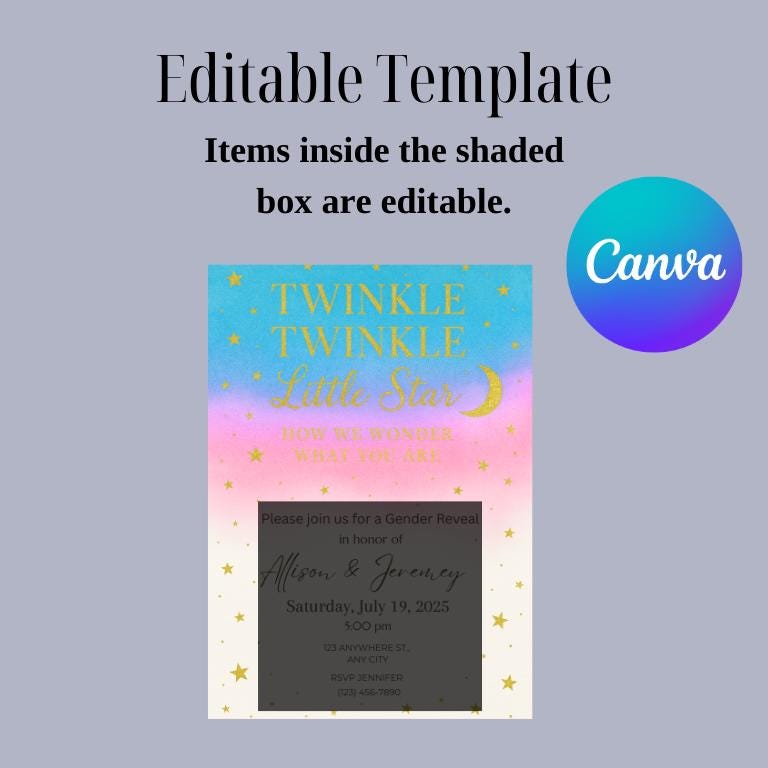 Twinkle Twinkle Gender Reveal Invitation, Editable He or She Template ...