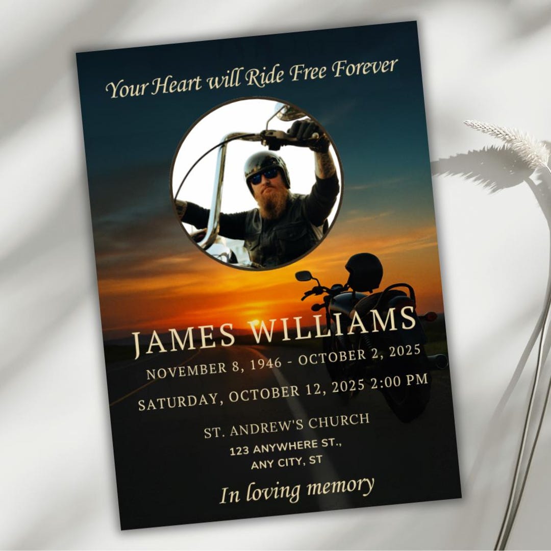 Biker Celebration of Life Invitation, Motorcycle Memorial Canva ...
