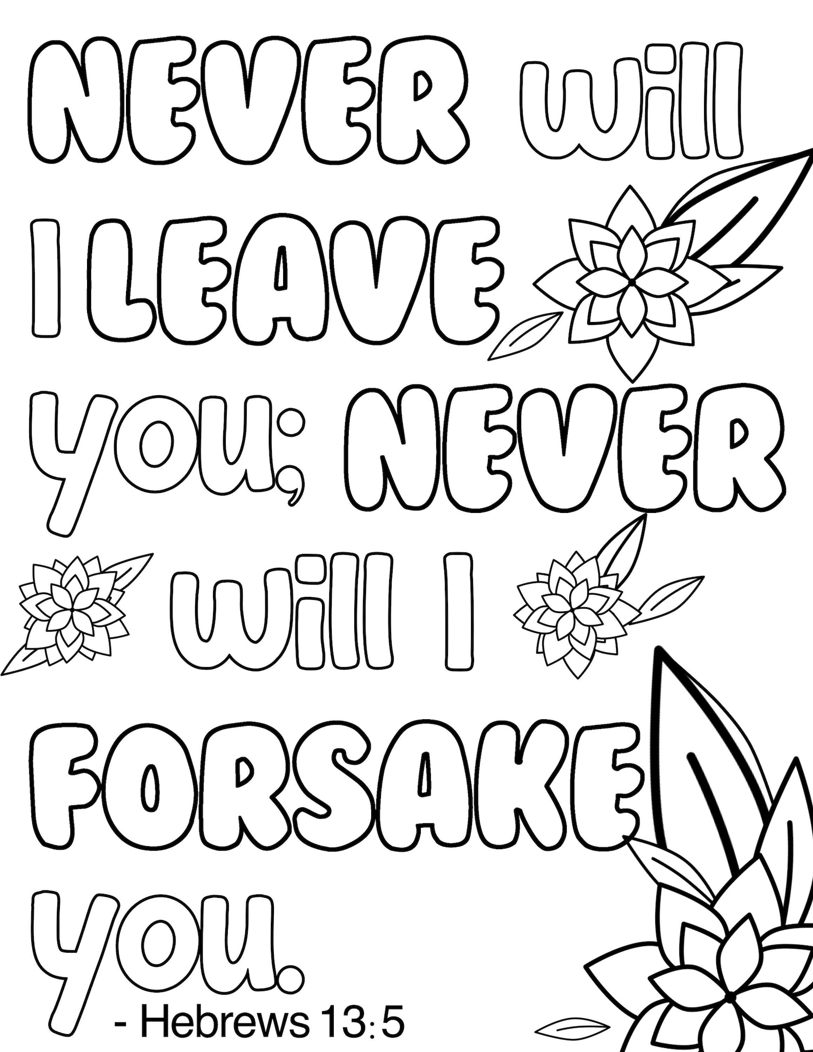 Best Seller: Religious Coloring Page Printout - "never Will I Leave You ...
