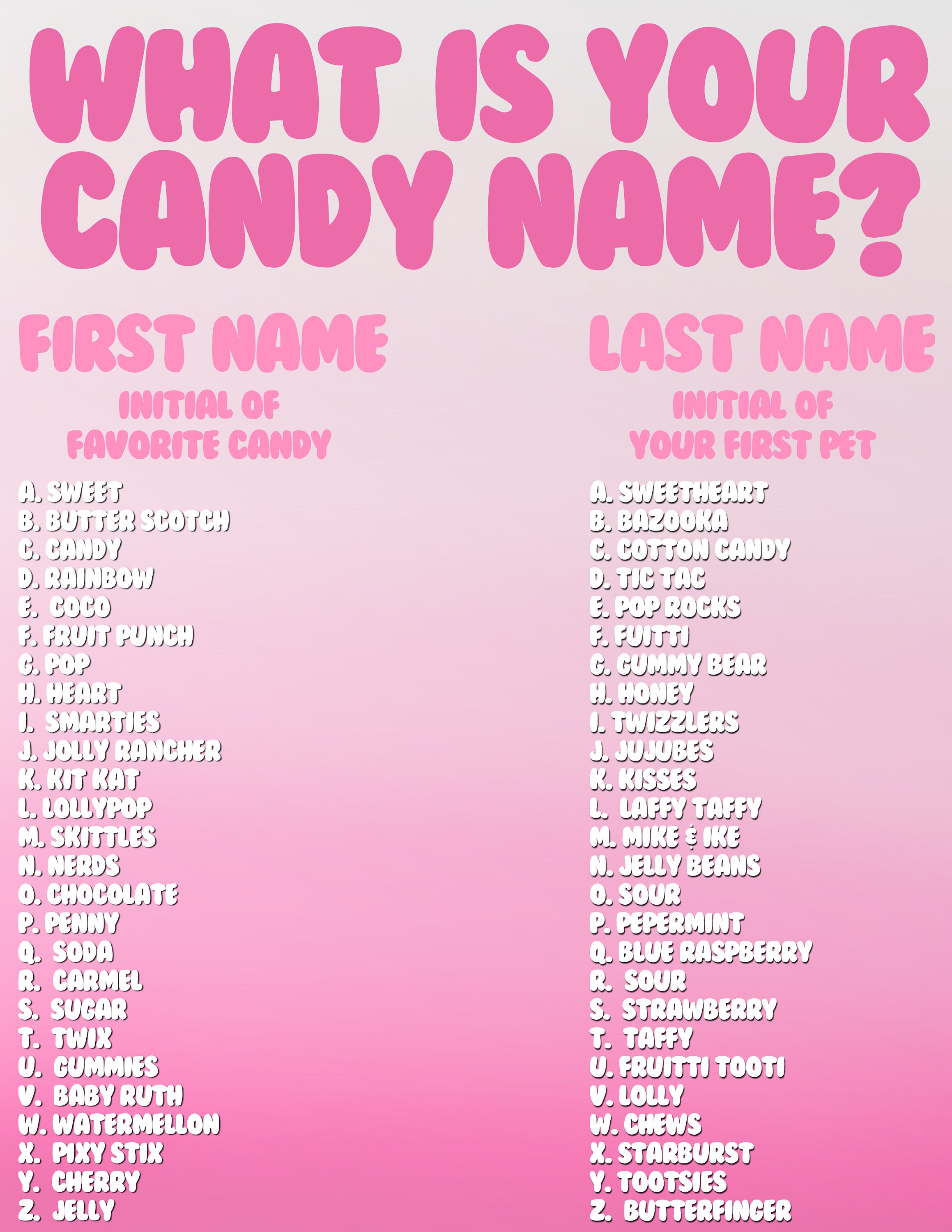 What Is Your Candy Name Printout Etsy Canada What Is Your Candy Name Printout Etsy Canada