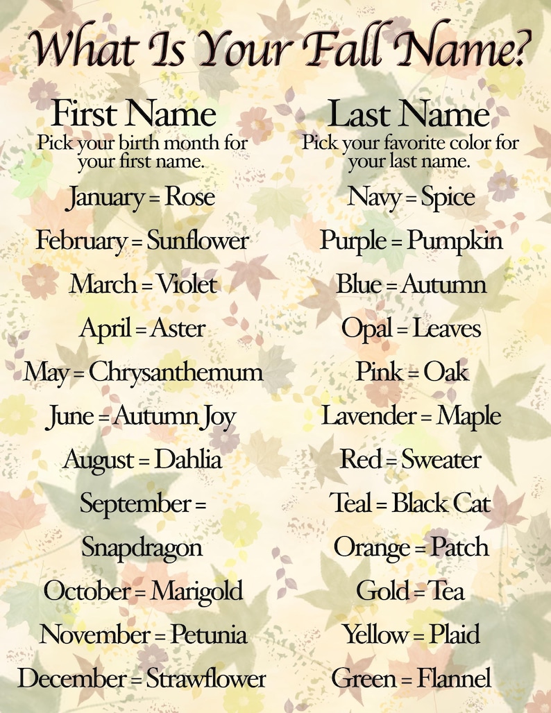 What is Your Fall Name Digital Printout - Etsy