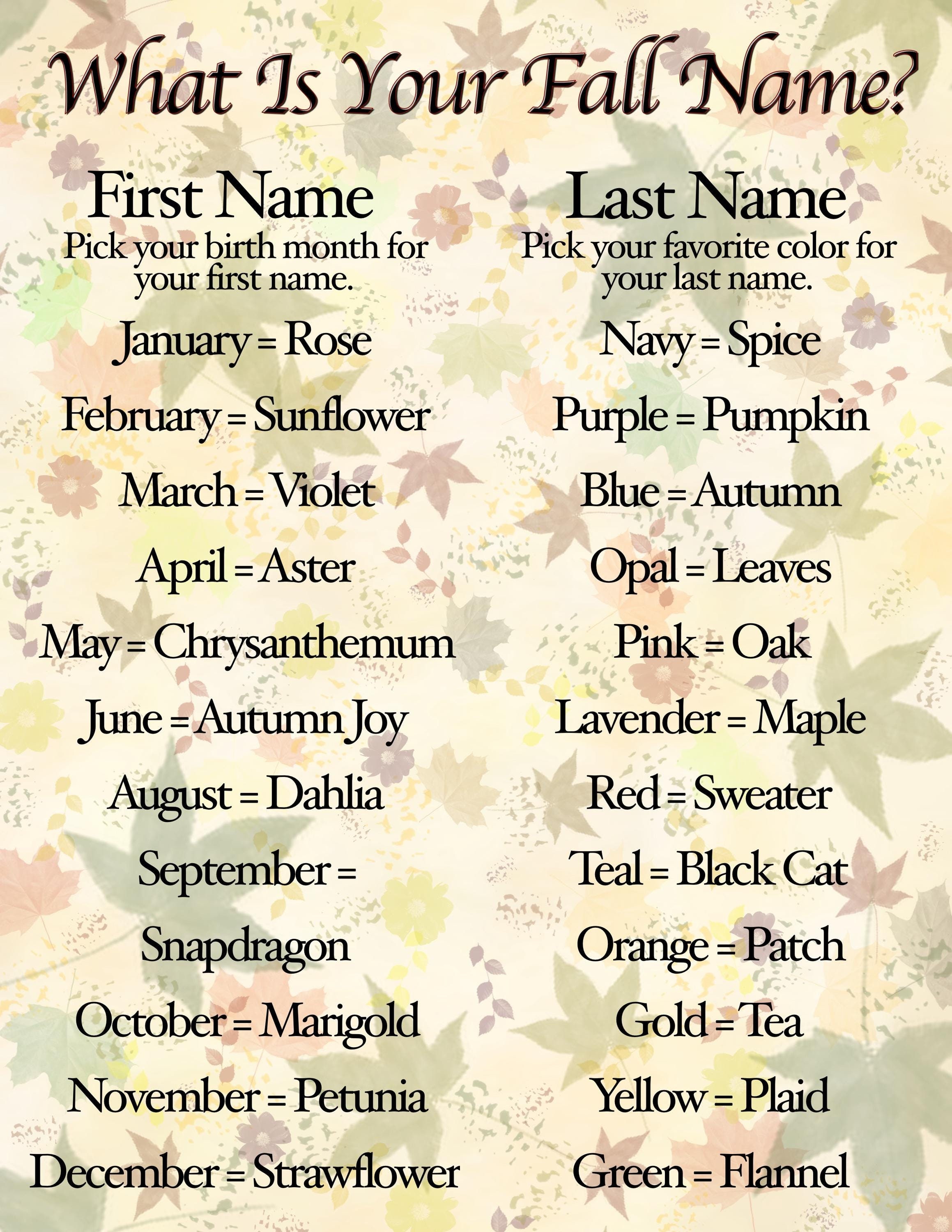 What is Your Fall Name Digital Printout - Etsy