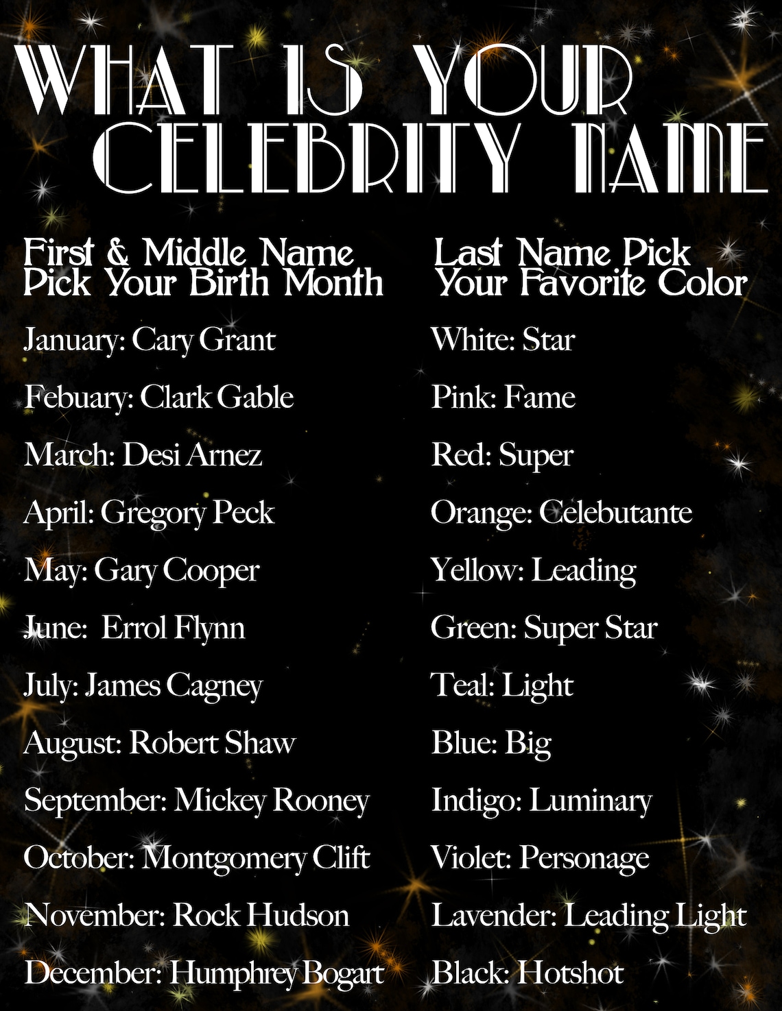 What is Your Old Hollywood Celebrity Name - Etsy