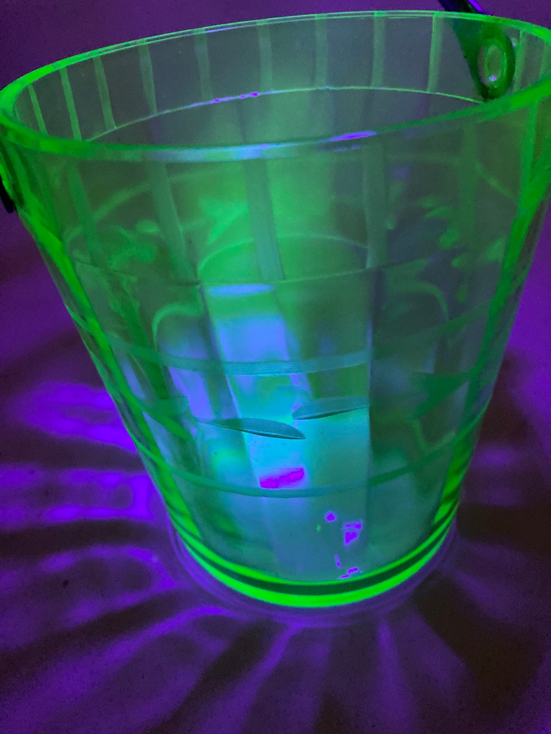 Vintage Uranium Glass Ice Bucket| Green Depression Glass Bucket - Etsy