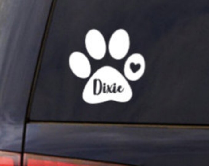 Dog Name Decal Dog Paw Decal Custom Pet Decal Paw Print Decal Custom ...