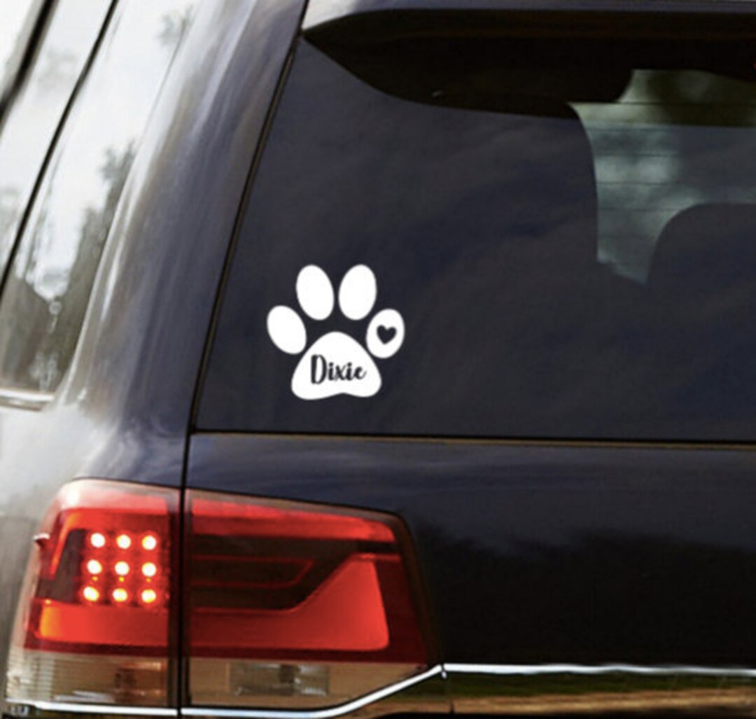 Dog Name Decal | Dog Paw Decal | Custom Pet Decal | Paw Print Decal ...
