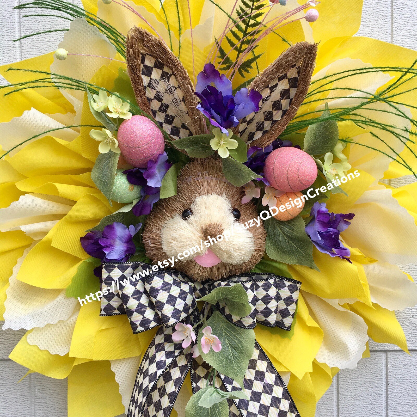 Easter Wreath, Sisal Bunny Head Wreath, Spring Wreath, Whimsical Easter ...