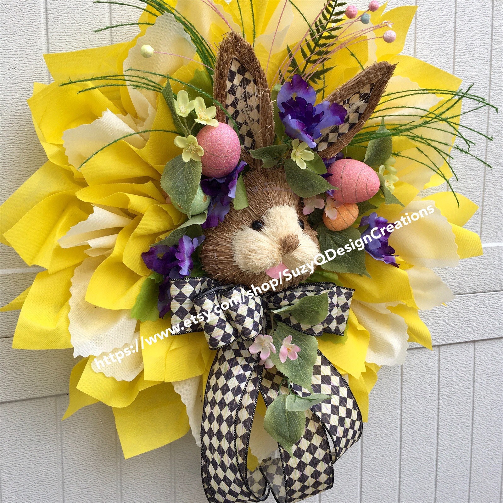 Easter Wreath, Sisal Bunny Head Wreath, Spring Wreath, Whimsical Easter ...
