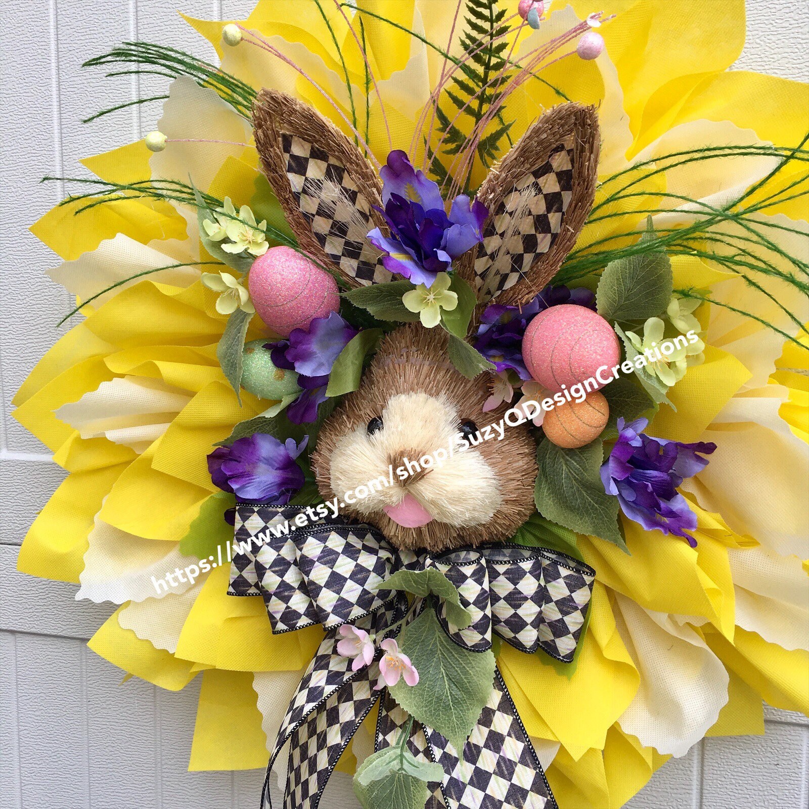 Easter Wreath, Sisal Bunny Head Wreath, Spring Wreath, Whimsical Easter ...