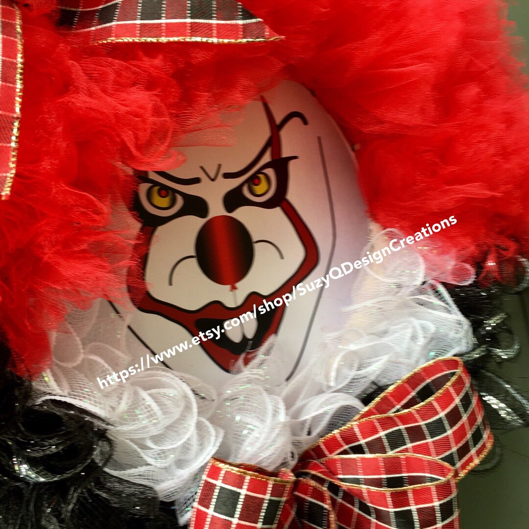 Scary Halloween Wreath, Nickel Wise Clown, Creepy Wreath, Pennywise ...
