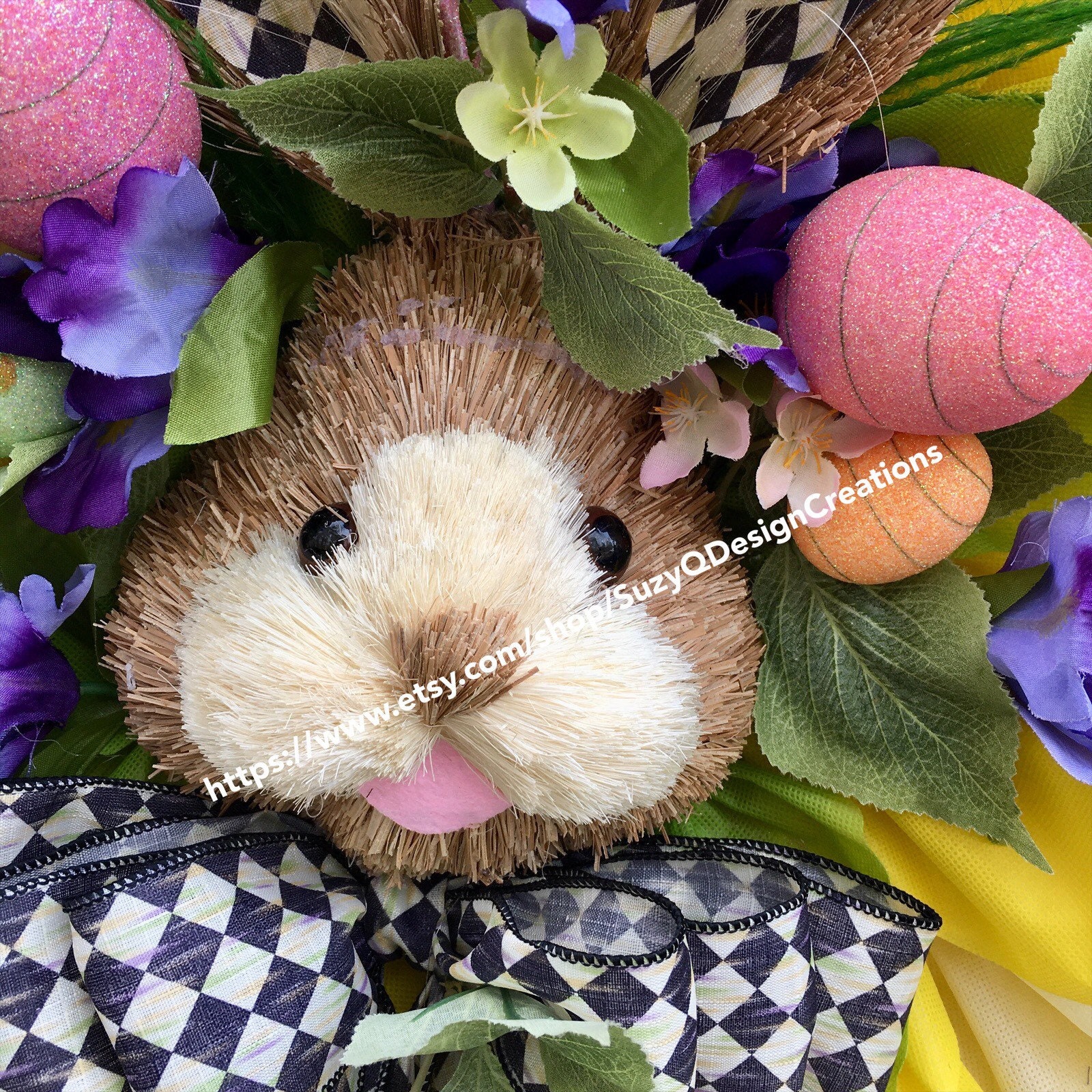 Easter Wreath, Sisal Bunny Head Wreath, Spring Wreath, Whimsical Easter ...