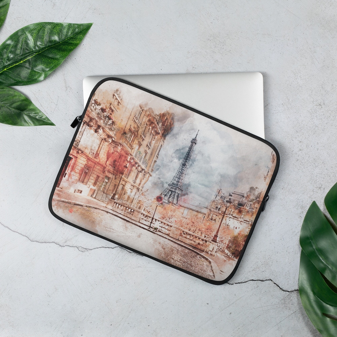 Vintage Paris Laptop Sleeve Eiffel Tower Watercolor Computer - Etsy
