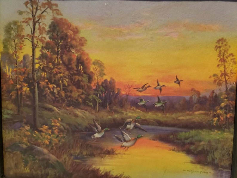 Antique W.M. Thompson landscape print dated 1937 in frame | Etsy