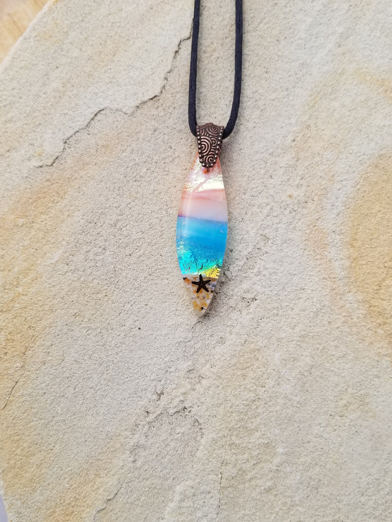 Sunset Ocean Beach Scenic Dichroic Pendant, Landscape Scene Pendant ...