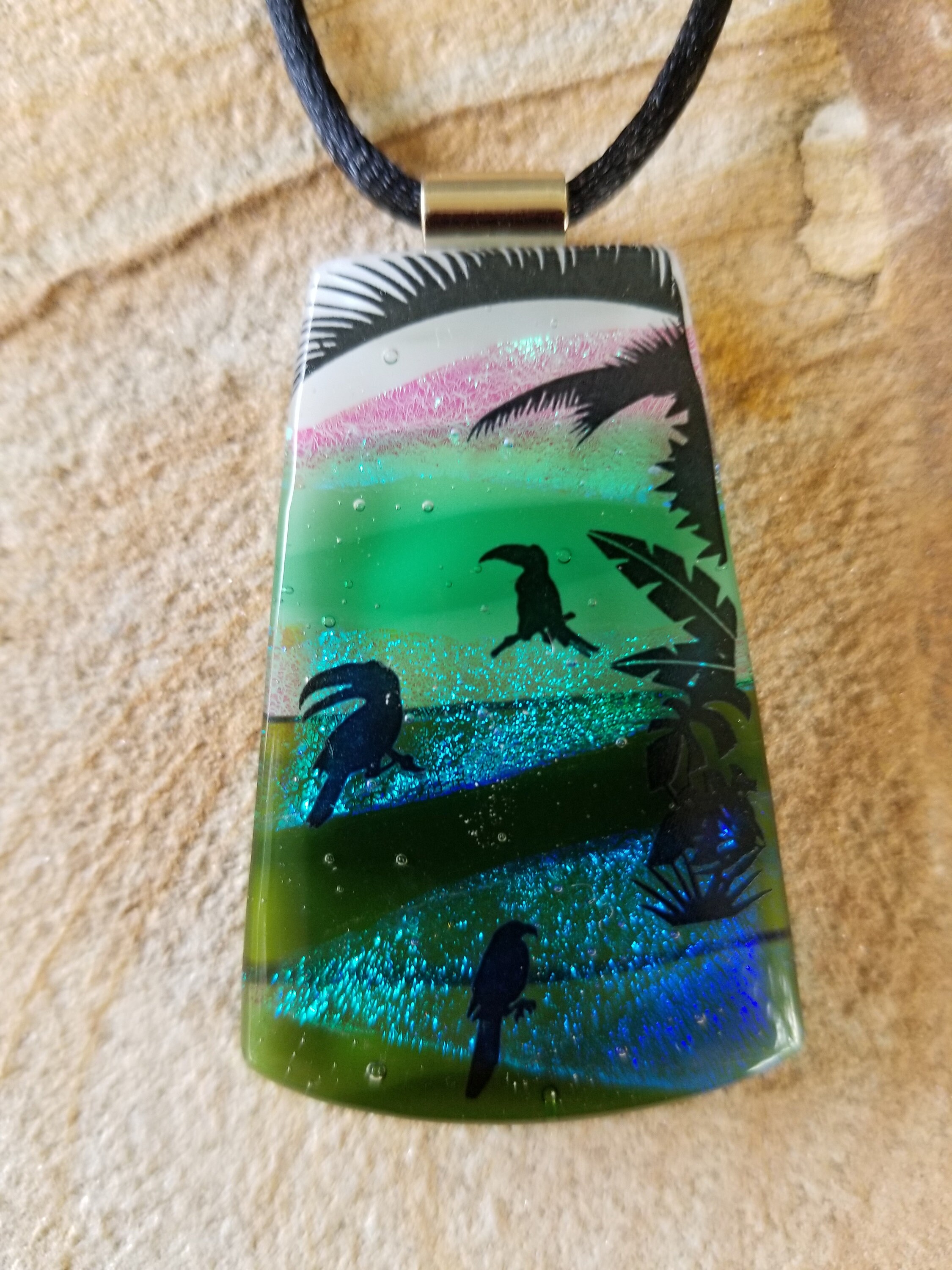 Tropical Rainforest Toucan Scenic Dichroic Pendant, Landscape Scene ...