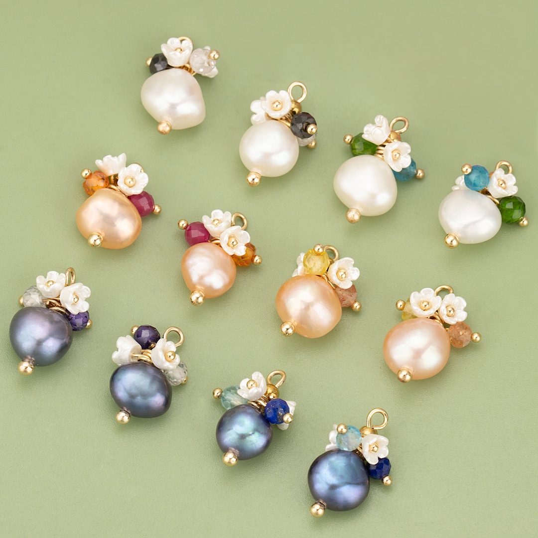 2pcs Natural Pearls Handmade Flower Charms, Length 14.5mm, Gold Plated ...