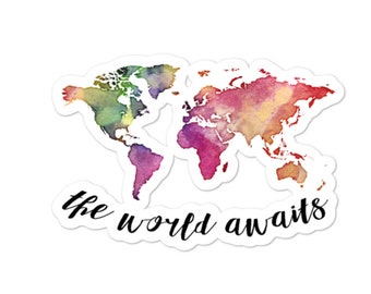 Watercolor World Map Sticker | Etsy