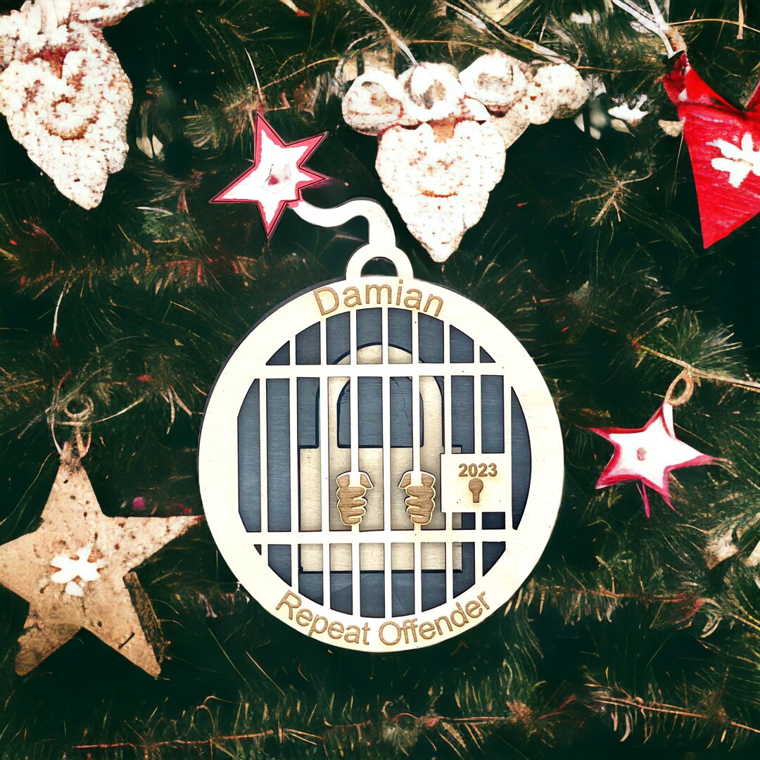 Personalized Jail Christmas Ornament: Birch Wood Repeat Offender Gift ...