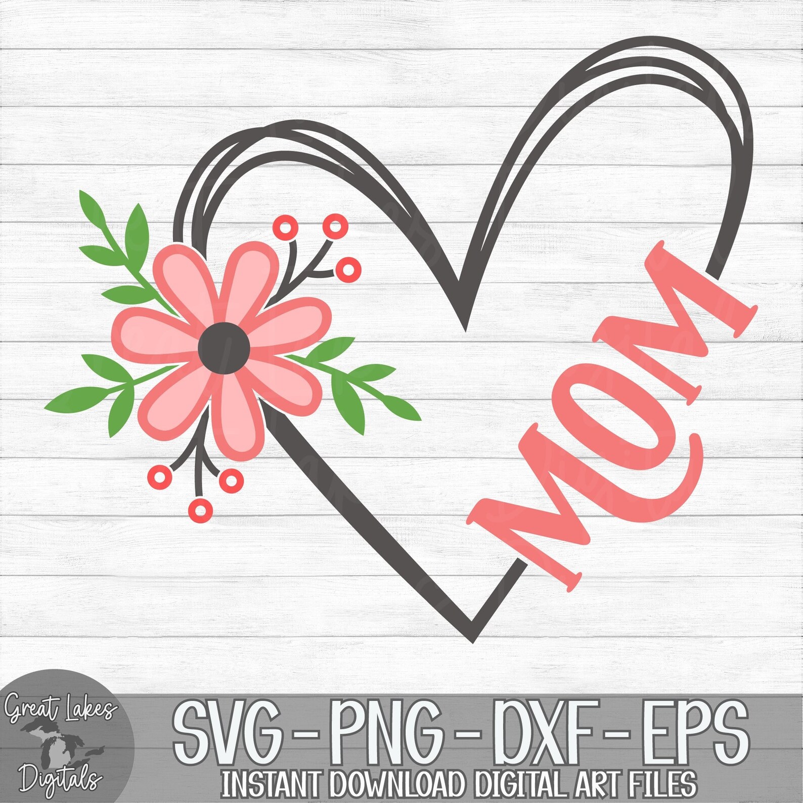 Mom Flower Heart Instant Digital Download Svg Png Dxf - Etsy