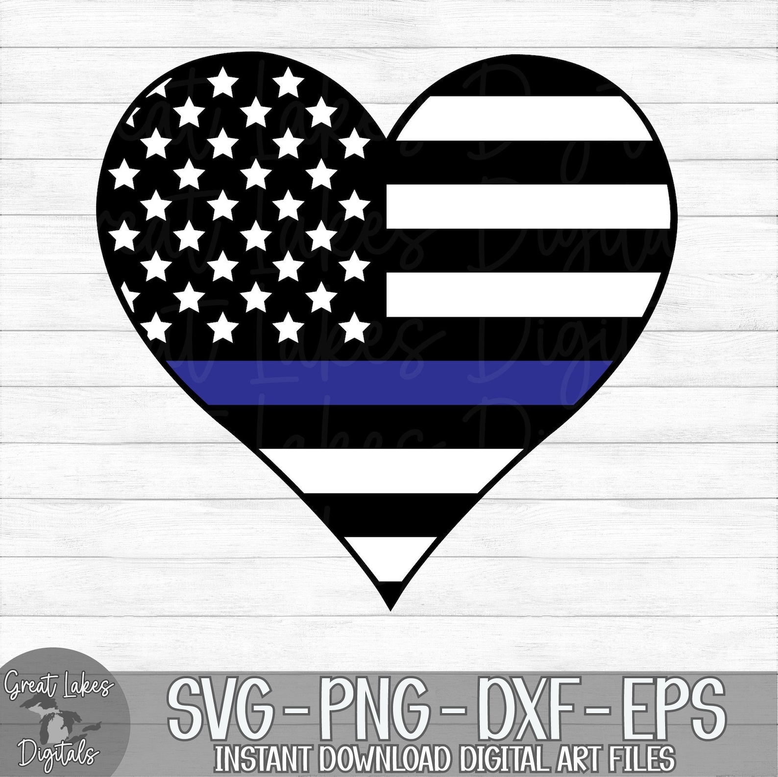 Police Heart - Thin Blue Line, American Flag - Instant Digital Download ...