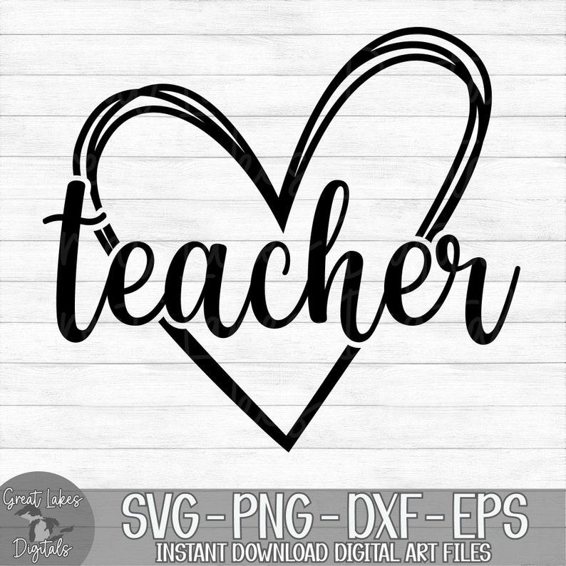 Teacher Heart Instant Digital Download Svg Png Dxf and - Etsy