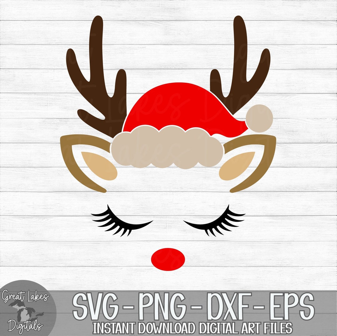 Reindeer Face With Santa Hat - Instant Digital Download - Svg, Png, Dxf ...
