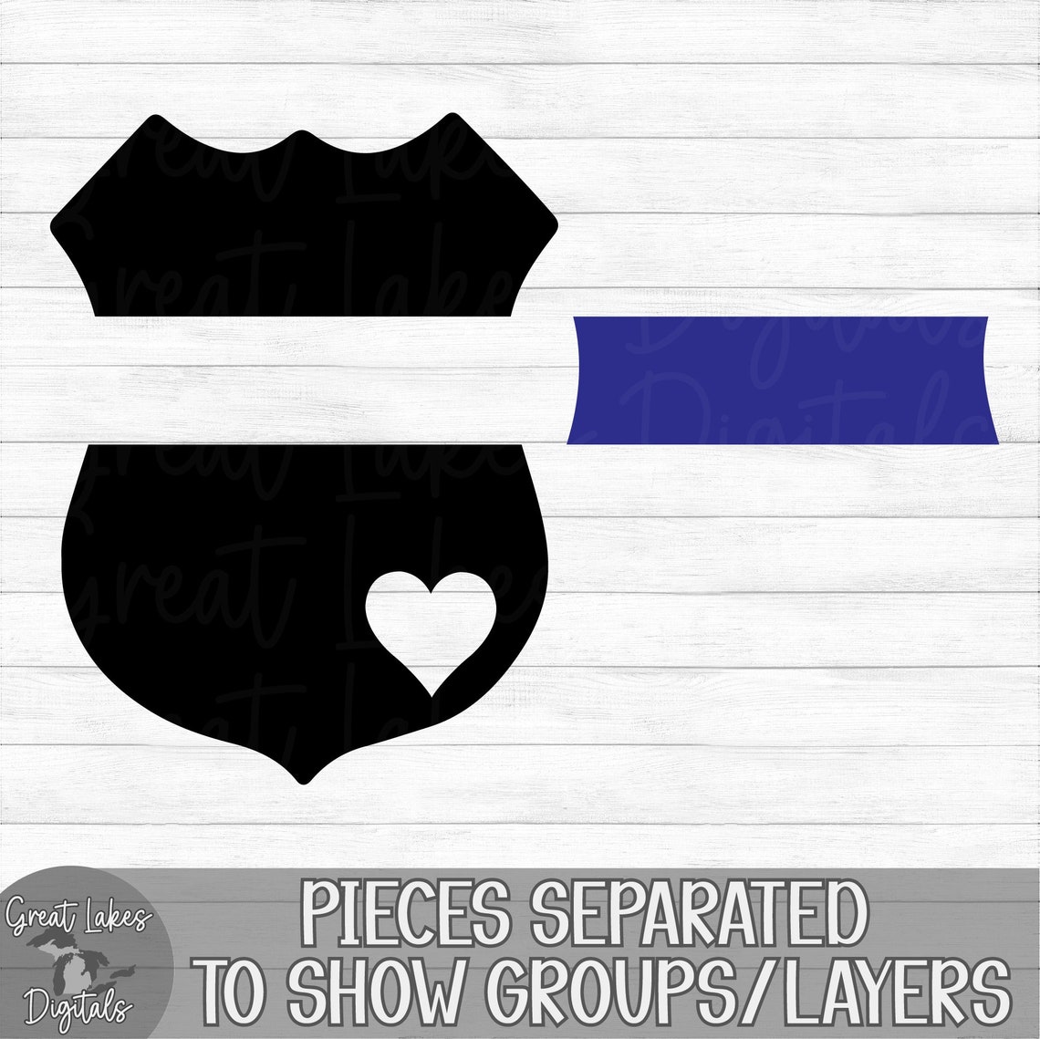 Police Badge - Thin Blue Line, Heart - Instant Digital Download - Svg ...